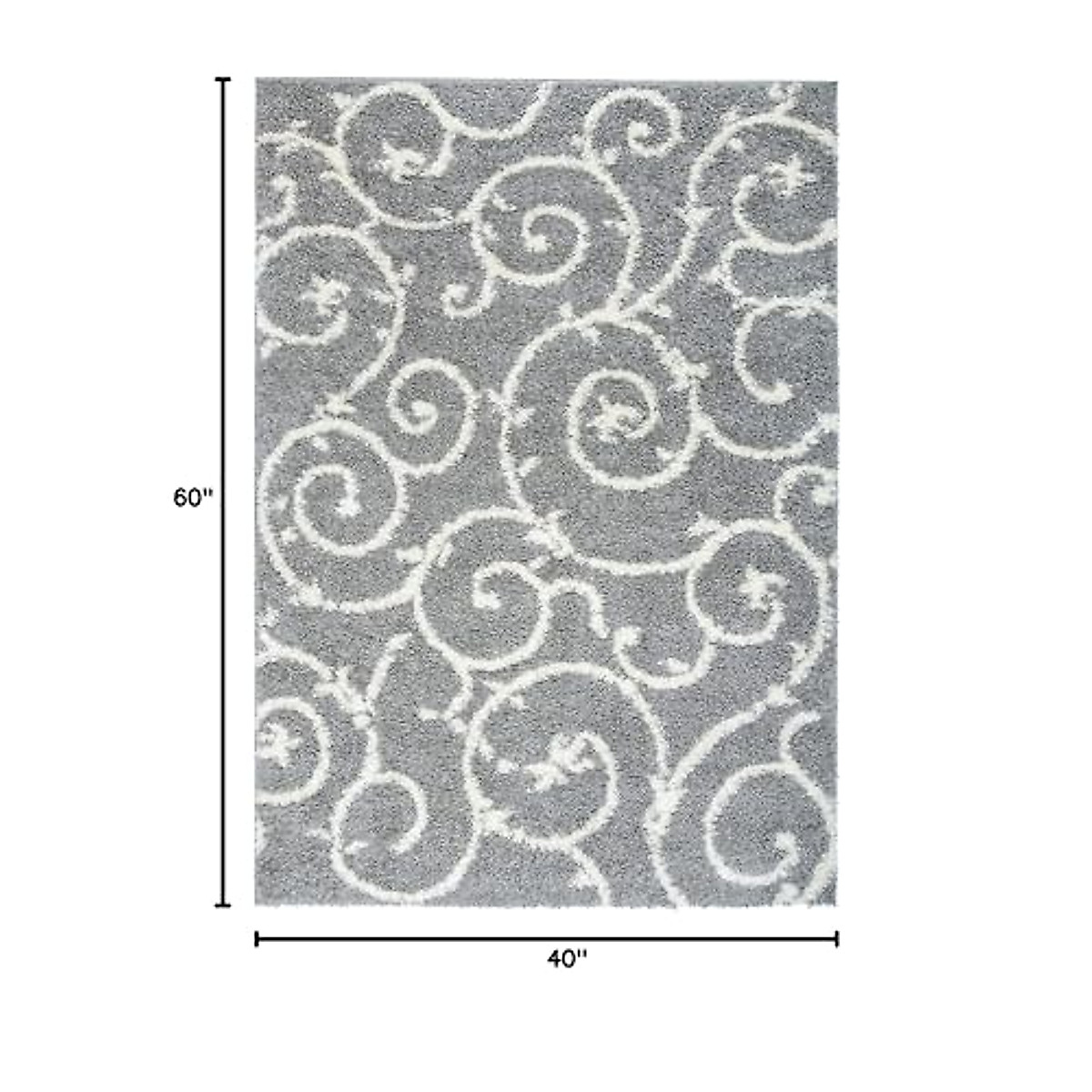 Cozy Contemporary Scroll L.Grey-White 3'3" X 5' Indoor Shag Area Rug