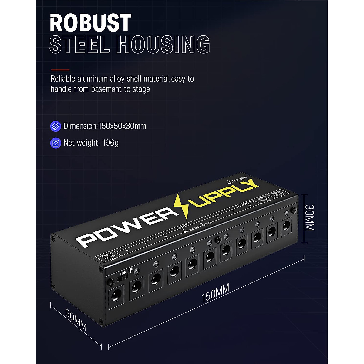 Donner DP-1 Guitar Power Supply 10 Isolated DC Output for 9V/12V/18V Effect Pedal