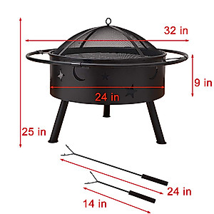 Sundale Outdoor Fire Pits Outdoor Wood Burning Large Fireplace, 32 Inch Steel Round Firepit Bowl with BBQ Grill, Cooking Grate, Spark Screen, Fire Poker, Cover, Portable Fire Pit for Outside Black