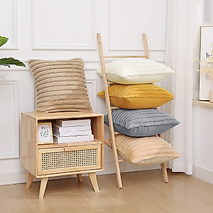 Pallene Faux Fur Plush Throw Pillow Covers 18x18 Set of 2, Luxury Soft Fluffy Striped Decorative Pillow Covers for Sofa, Couch, Living Room, Mustard Yellow