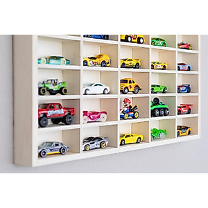 Rustic Roots Car Display Shelf - Wooden Wall Mount Hot Wheels, Matchbox, and Diecast Case for 50 Cars
