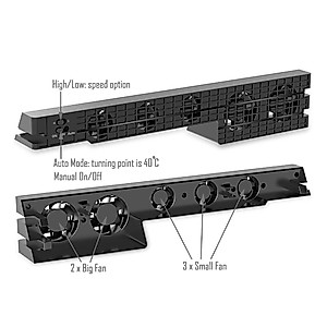 ElecGear Auto Cooling Fan for PS4 Pro, External USB Cooler Automatic Temperature Sensor Controlled Radiator Heat Exhaust works with PlayStation 4 Pro CUH-7xxx Black
