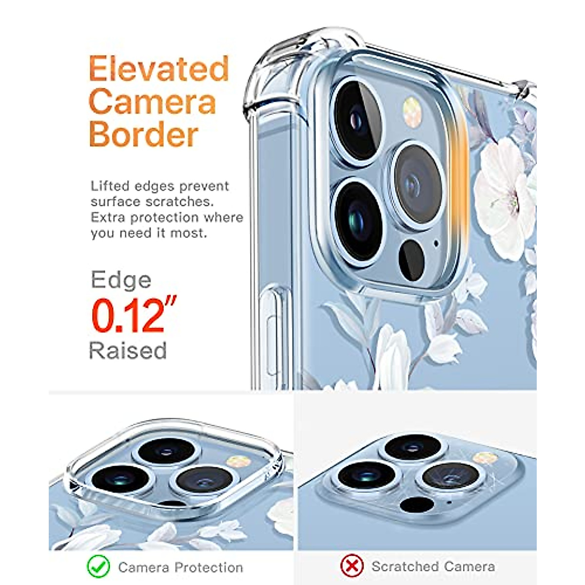 GVIEWIN for iPhone 13 Pro Max Case with Screen Protector + Camera Lens Protector, Soft Shockproof Clear Floral Phone Protective Case Cover for Women Girls, Flower Pattern Design (Hibiscus)