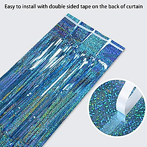 Foil Fringe Curtains Party Decorations - Melsan 3 Pack 3.2 x 8.2 ft Tinsel Curtain Party Photo Backdrop for Birthday Party Baby Shower or Graduation Decorations Light Blue