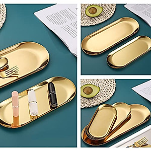 JKanruh 4 Pack Gold Stainless Steel Towel Tray,Storage Tray,Tea Tray Fruit Trays,Decorative Tray,Jewelry Dish Cosmetics Organizer(Oval,Heart-Shaped,Round)