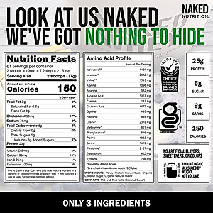 Naked Whey Vanilla Protein – All Natural Grass Fed Whey Protein Powder + Vanilla + Coconut Sugar- 5lb Bulk, GMO-Free, Soy Free, Gluten Free. Aid Muscle Recovery - 61 Servings