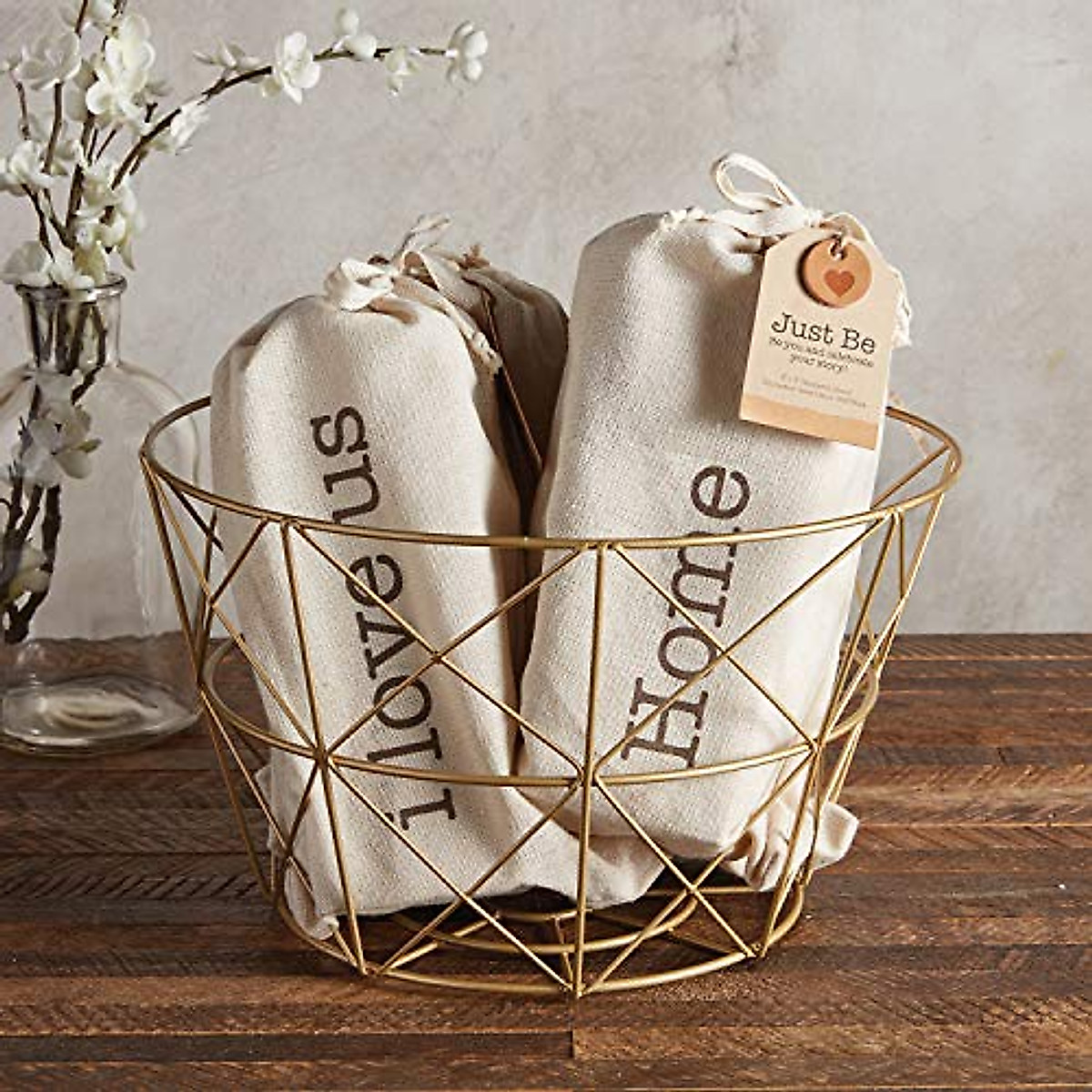 Creative Brands Heartfelt Collection-Round Metal Basket, 12 x 7-Inch, Gold