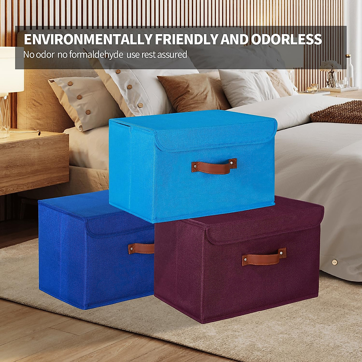 SAMORADREA 9 Pack Storage Basket Bulk Decorative Storage Bins Containers Fabric Bins with Lids for Shelves Drawers, Desktop, Closet, Playroom, Office, Bedroom (Rainbow, 15X10X10)