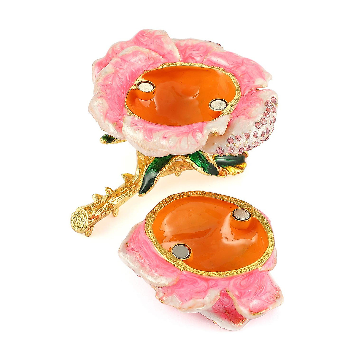 QIFU Decorative Hand Painted Rose Hinged Jewelry Trinket Box Unique Gift Home Decor