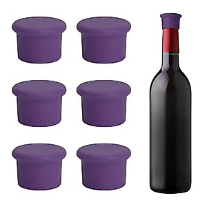 H H&J HUAJIAN Reusable Silicone Wine Bottle Stopper for Easy Removal and Secure Attachment, Set of 6 In Multiple Colours (Purple)