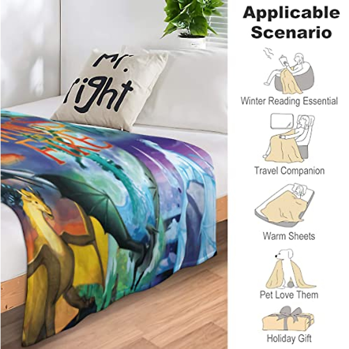 Fantasy Novel 3D Printed Anti Pilling Flannel Blanket Warm Throw Blanket Ultra-Soft and Suitable for All Seasons Luxurious Carpet 50"X40"