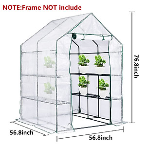 DECOHS Walk-in Greenhouse Replacement Cover with Roll-Up Zipper Door -56x56x76 inch PE Greenhouse Cover for Outdoor Plant Gardening Plants Cold Frost Protection Wind Rain Proof(Frame Not Include)