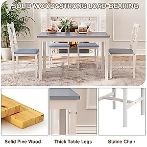 Alohappy Dining Room Table Set for 4, 5 Piece Kitchen Table Set Morden Wood Rectangle Breakfast Table and Chairs for Small Space (Blue)