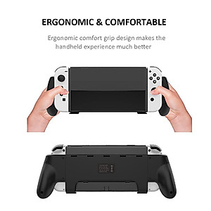 ECHZOVE Switch OLED Grip, Comfortable and Ergonomic Gaming Portable Protective Handheld Grip, Joy Con and Switch OLED Control, Accessories for Switch 2021 with Game Slots and Kickstand - Black
