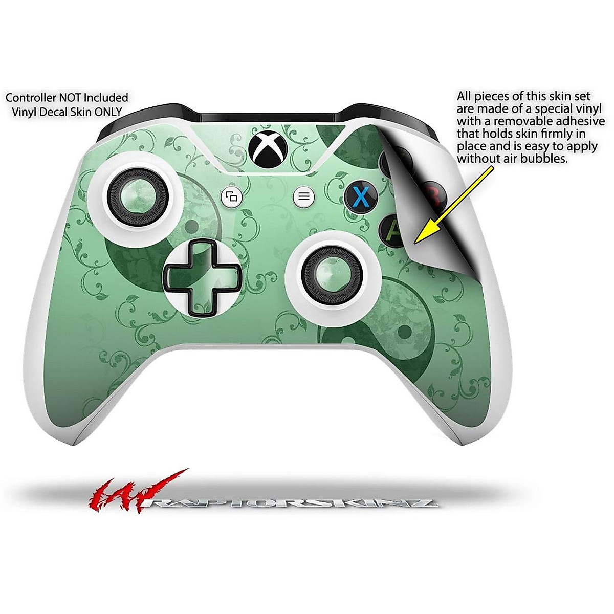 WraptorSkinz Decal Vinyl Skin Wrap compatible with XBOX One S / X Controller - Feminine Yin Yang Green (CONTROLLER NOT INCLUDED)