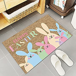 Arts Print Easter Bunny Kitchen Mats Set of 2,Colorful Rabbits Retro Texture Floor Mat,Non-Slip Durable Kitchen Rugs for Kitchen Sink,Laundry Room,15.7x23.6Inch+15.7x47.2Inch
