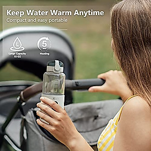 IXTECH Portable Water Warmer for Baby Formula, Milk Warmer for Travel, 10 oz,Electric Warming with Adjustable Temperature Control, Leak-Resistant Spout, Rechargeable and Wireless