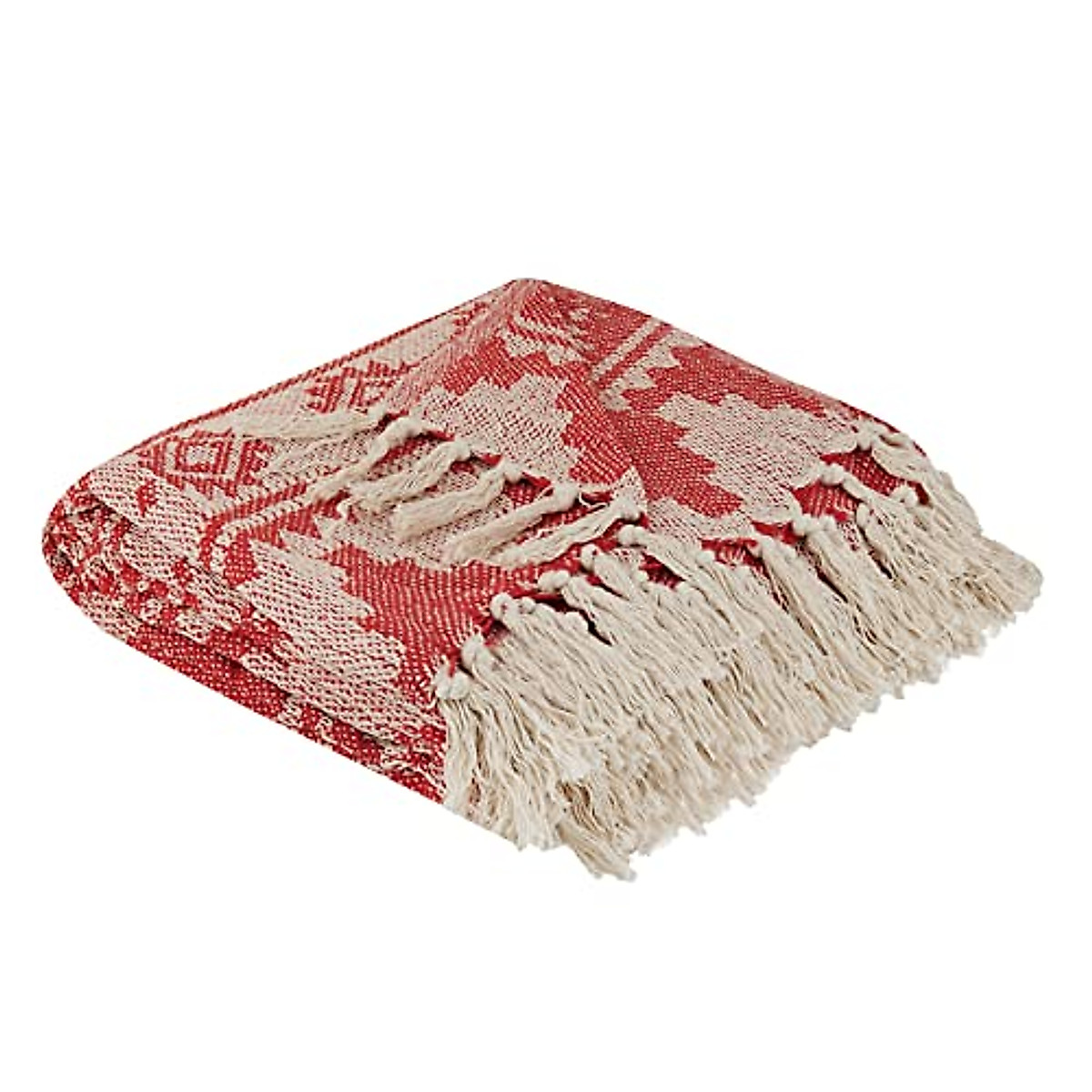 Pink Cotton Throw Blankets - Warm Farmhouse Pink Bed Throws with Fringes - 100% Cotton Throw Blanket for Couch, Bed - Lightweight Warm Cozy Soft Elegant Throw Blankets - Home Living Room Decor