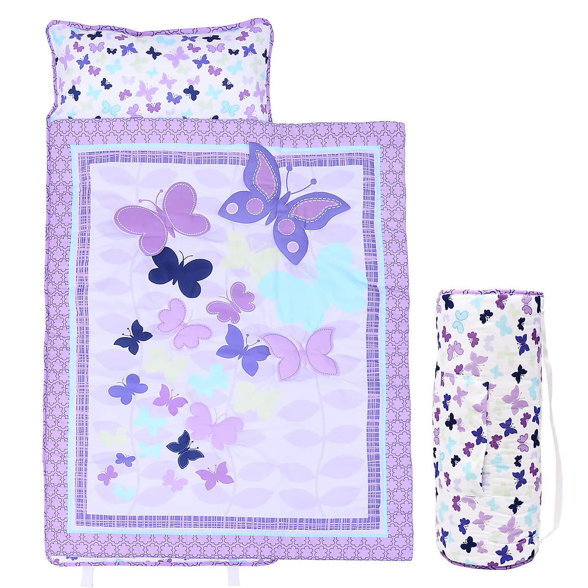 UOMNY Toddler Nap Mat Girls Kids Nap Mats with Removable Pillow and Blanket Butterfly Toddler Sleeping Bag for Preschool Daycare Purple Happy Napper Girls 50x20 Inch
