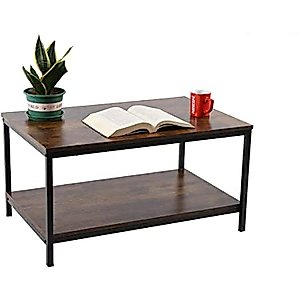 SENIG Coffee Table, Small Coffee Table for Living Room, Coffee Tables with Storage Shelf，Brown Coffee Tables for Small Spaces, Rectangle Wood Table Metal Side End Table, Center Table for Living Room