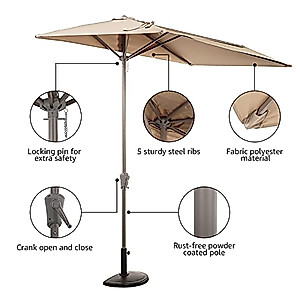 COBANA 7.5’by 4’Half Rectangular Outdoor Patio Umbrella for Patio, Balcony, Garden, Deck, Beige
