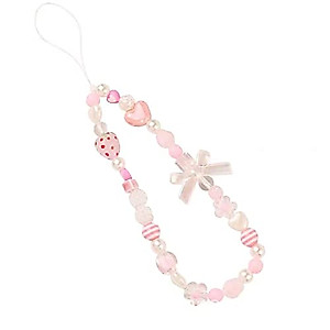 Showkanbay Phone Charms Strap,Pink Cute, Aesthetic Love Phone Chain Girl, Pearl Beaded Phone Lanyard Jewelry(strawberry)