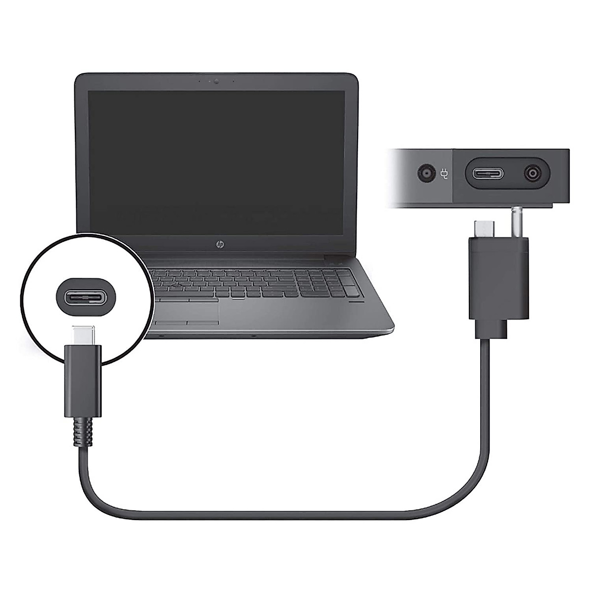iBuyMax USB-C Docking Station Cable for HP Elitebook 840 G3, X260 1030 G2, Elite X2 1012 G1, Single Custom end (AC + USB Type-C to USB Type-C), Black