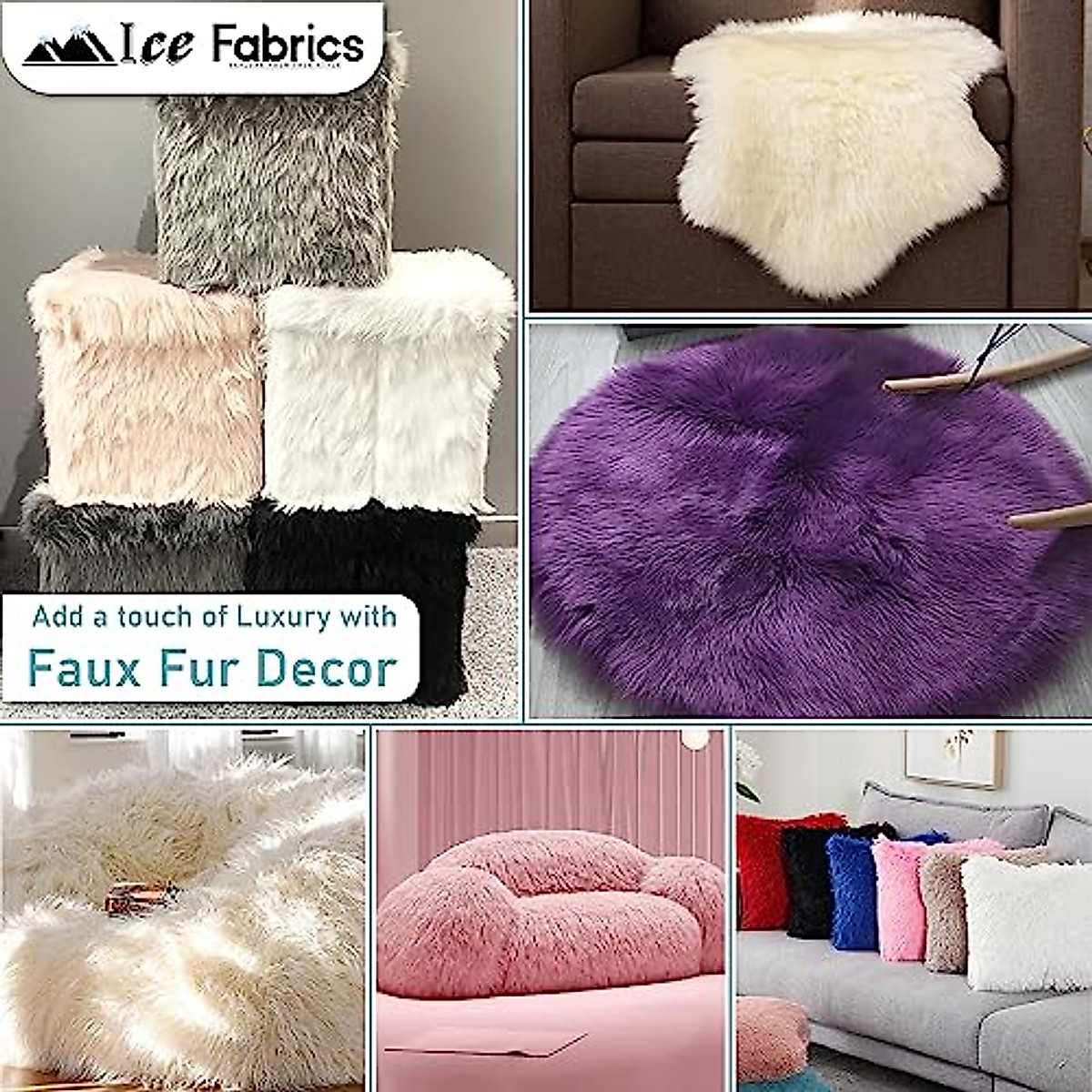 Ice Fabrics Faux Fur Fabric by The Yard - 60 Inches Wide Super Soft and Fluffy Shaggy Mohair Fur Fabric for Costumes, Apparel, Rugs, Pillows, Decorations and More - Mint - One Yard