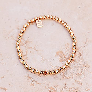 Pura Vida Bracelet Rose Gold Mini Star Charm Bracelet - Beaded Bracelet with Stretchable Cord, String Bracelet for Women - Stackable Bracelets for Teen Girls, Handmade Bracelets for Teens - One Size