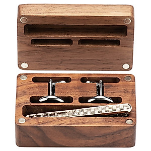 COSISO Black Walnut Wooden Cufflinks Display Box Tie Clip Case with Magnetic Lid For Men