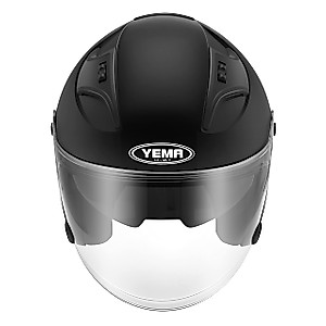 Motorcycle Open Face Helmet YEMA YM-637 DOT Approved 3/4 Half Helmet with Sun Visor for Adult Men Women - Matte Black,Medium