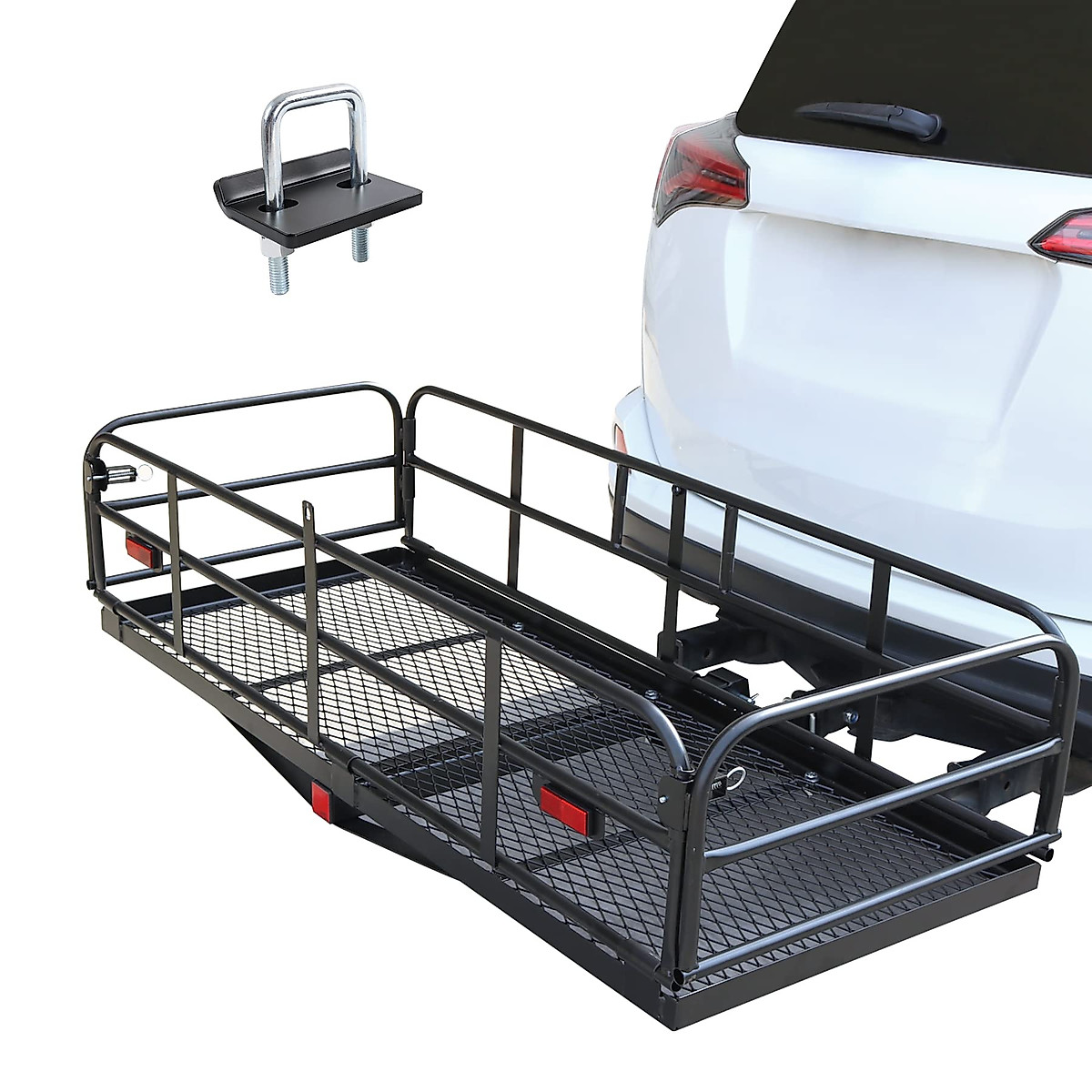 JDMSPEED Hitch Mount Cargo Carrier Car Storage Hitch 400 Lbs 60" x 24" x 14.4" Folding Vehicle Cargo Rack Rear Luggage Basket Fits 2" Receiver Stabilizer for Car SUV,Trailer,Pickup Truck