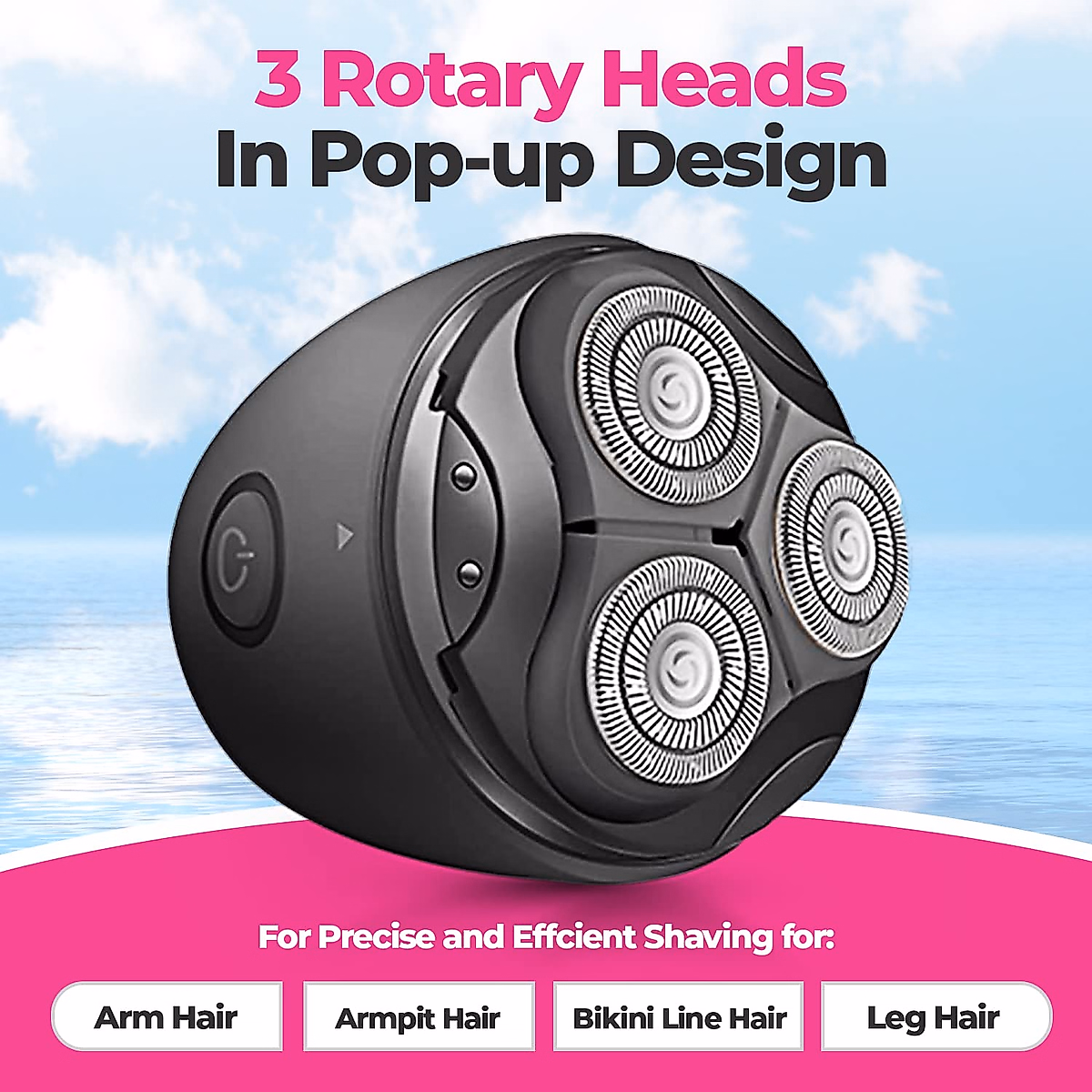 Pop Sonic Moon Shaver (Black) - Face & Body Shavers for Men & Women - 3 Floating Rotary Heads Face Shaver w/Removable Cap - Long Lasting Lithium-ion Battery Portable Electric Shaver & Leg Shaver