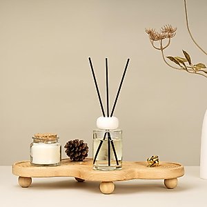 SEEDWAVE Beech Wood Decorative Tray, Bathroom Counter Tray with Non-Slip Pad, Cloud Perfume Tray Organizer for Jewelry, Dressing Table, Cosmetics, Coffee, Desktop Decoration (13.8×7.9×2 Inch)