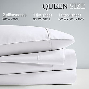 Beautyrest 1000 Thread Count, Solid Color Sheet Set, Elastic Deep Pocket, All Season, Breathable, HeiQ Smart Temperature, Soft Cotton Blend Bedding, Matching Pillowcase, Queen White 4 Piece