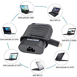 New 65W Type C AC Charger Adapter Cord for Dell LA65NM170, DA30NM150, LA45NM150, 02YKOF, Dell XPS 12 9250, Dell Latitude 11 5175 5179, Latitude 13 7370 7390 2-in-1, Latitude 14 5490 7490 Laptop