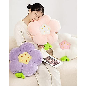 HXIYAN Flower Shaped Pillow Super Soft Cushion Plush Waist Cushion Flower Floor Cushion Lovely Room Decoration and Plush Pillow (19.6in*16.5in, White)