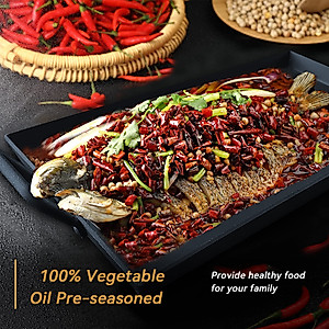 Keleday Cast Iron Griddle Pan Grill for Stove Tops Gas Grills Non-Stick Griddle with 2 Handles Flat Top Plate Pre-Seasoned Grill Pan for Indoor and Outdoor Use Camping 17.68 * 10 Inches