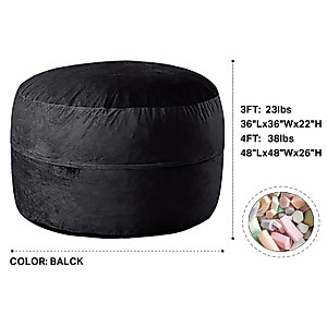WhatsBedding Bean Bag Chairs for Adults Filled with Memory Foam, Large Bean Bag Sofa, Furniture Bag with Soft Dutch Velvet Cover,Black, 3 FT