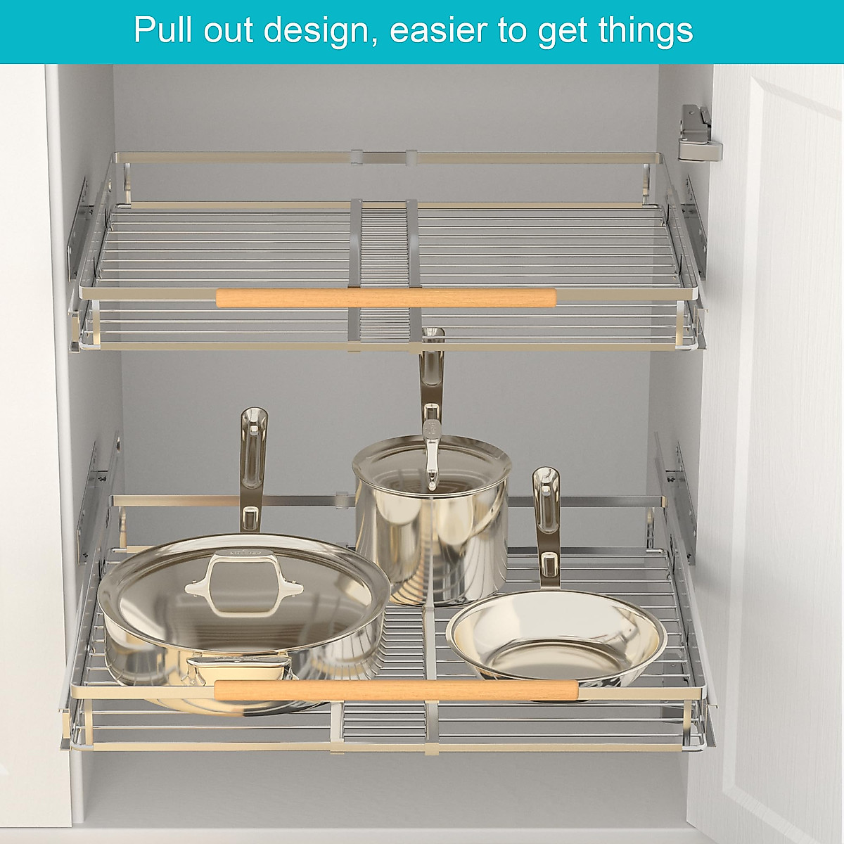 iPEGTOP Pull Out Cabinet Drawer Shelf Organizer, Extendable Sliding Slide Out Pantry Shelves Storage Heavy Duty for Kitchen Bathroom, Adjustable Width 23.1~39.9" W x 22.4" D