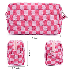 SOIDRAM 2 Pieces Makeup Bag Pouch Checkered Cosmetic Bag Pink Green, Travel Toiletry Bag Organizer Cute Makeup Brushes Storage Bag for Women