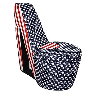 HomeRoots American Flag Wood/Faux Suede Red White and Blue Patriotic Print 1 High Heel Shoe Storage Chair