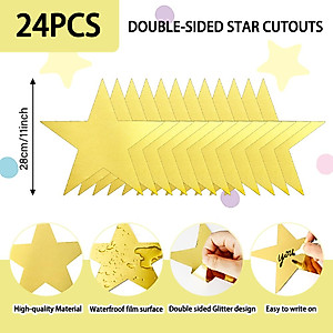 Star Cutouts, 11Inch Gold Star Cutouts, 24Pcs Double Printed Star Cardboard Cutout, Glitter Large Paper Star Decorations for Graduation Classroom Wall Wedding Movie Night Bulletin Board Party Supplies
