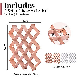 ROUFA Honeycomb Drawer Organizer for Underwear, Drawer Divider Separator, Dresser Drawer Organizers for Belts, Ties, Clothing, Makeup,Office Supplies(2 Sets of Pink + 2 Sets of White, 86 Slots)