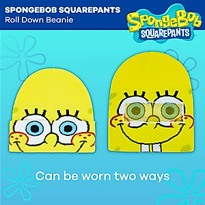 Spongebob Squarepants Roll Down Cuff Beanie Hat, Yellow, One Size