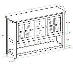 Walker Edison Charlotte Classic Glass Door Storage Buffet, 52 Inch, White