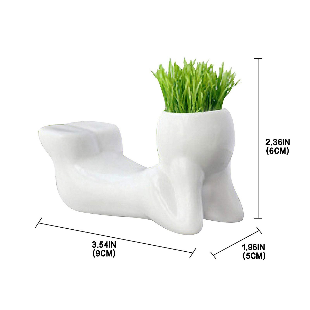Lincox Mini Bonsai Head Grass Doll Hair White Ceramic Plant Garden, Tree Doll Grass Pot, Ceramic Air Head People Planters Air Plant Holders Table Top Display Planters for Mini Plants Garden Decor (C)