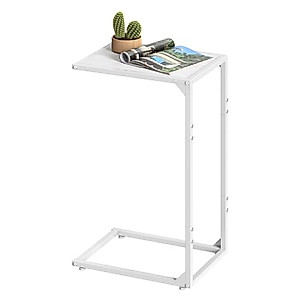 melos C Shaped End Table, Snack Side Table, C Tables for Couch, Couch Tables That Slide Under, for Living Room, Bedroom, White