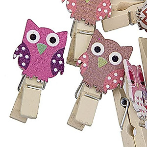 ARTIBETTER 10pcs Cartoon Wooden Clothespins with Jute Twine Cute Owl Shape Photo Holders Peg Pin Pictures Strings Clamp Album Postcard Note Paper Hanging Clips