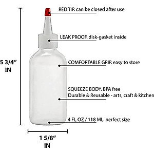BRIGHTFROM Condiment Squeeze Bottles - 4 OZ Squirt Empty Bottles, Red Top Cap, Leak Proof - Great for Ketchup, Mustard, Syrup, Sauces, Dressing, Oil, Arts and Crafts, BPA-FREE Plastic - Pack of 2